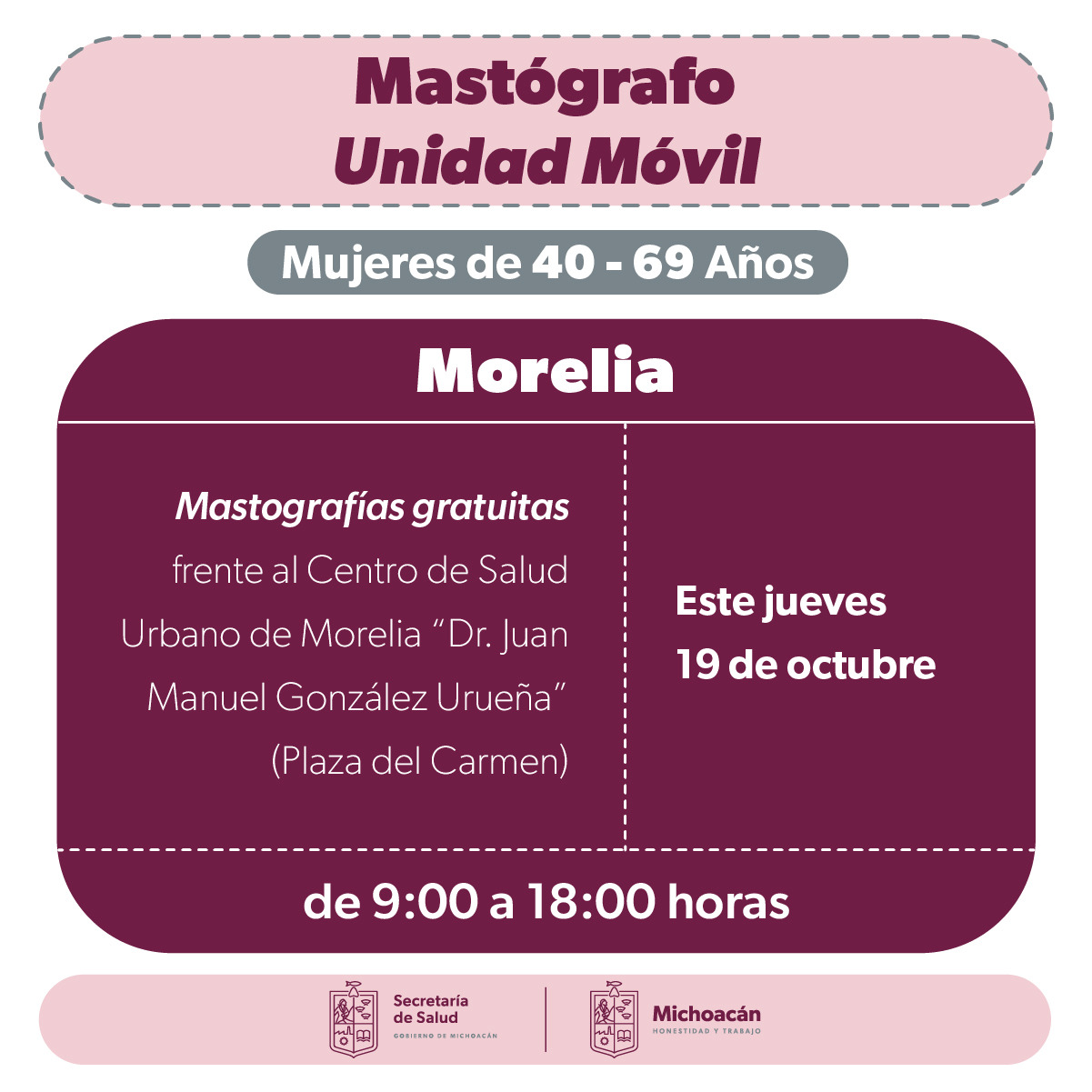SALUD | Realizará SSM mastografías gratuitas en centro de salud de Morelia SALUD | Realizará SSM mastografías gratuitas en centro de salud de Morelia